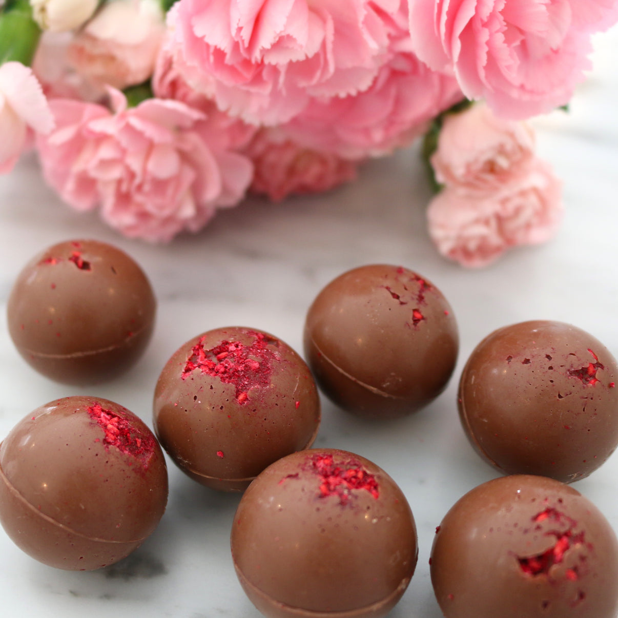 Raspberry & Sweet Orange Spheres – Winnow Chocolates